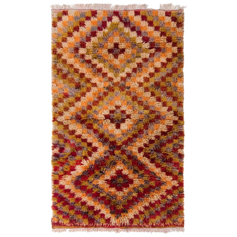 3.6x5.8 Ft Vintage Checkered Diamond Design Turkish Tulu Rug. 100% Soft ...
