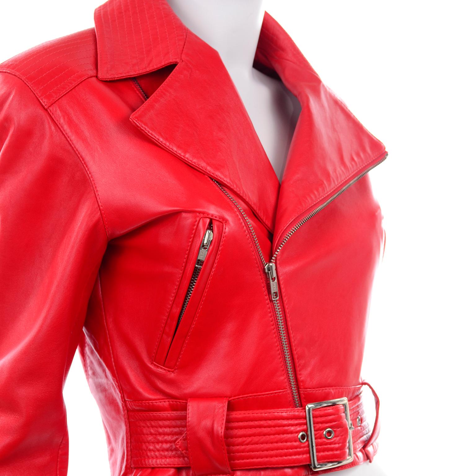 Vintage Cherry Red Leather Motorcycle Jacket Michael Hoban North Beach ...