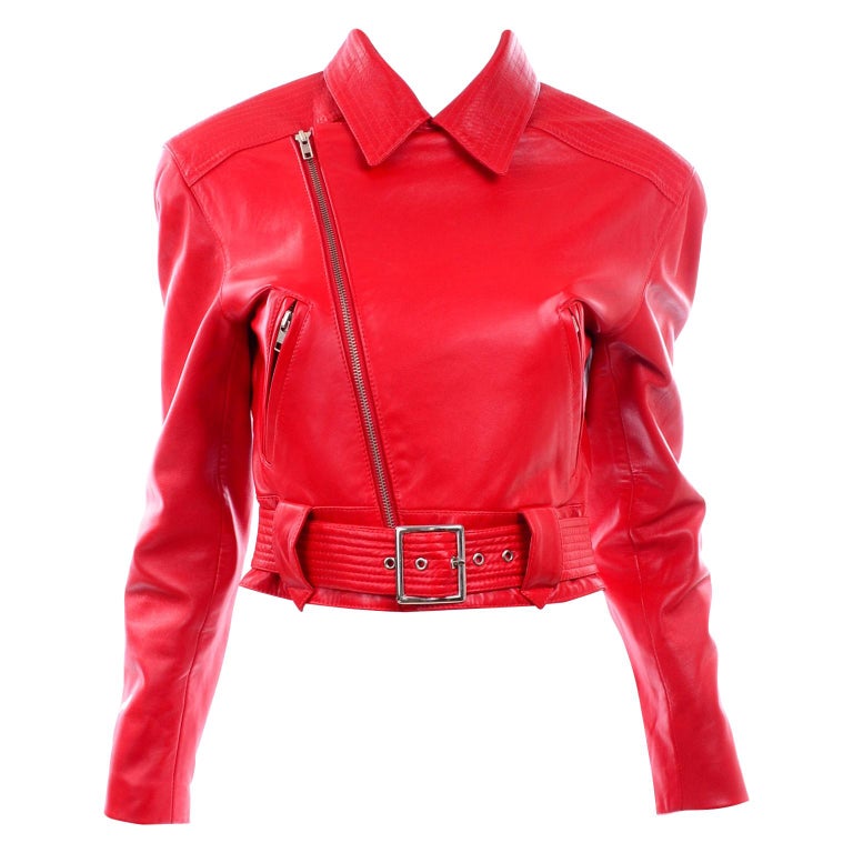 Vintage Cherry Red Leather Motorcycle Jacket Michael Hoban North Beach ...