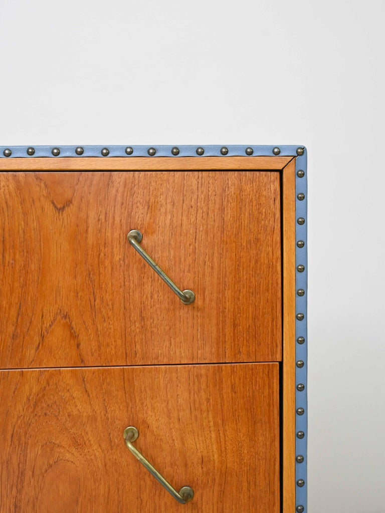 Vintage Chest of Drawers with Light Blue Leatherette For Sale at 1stDibs