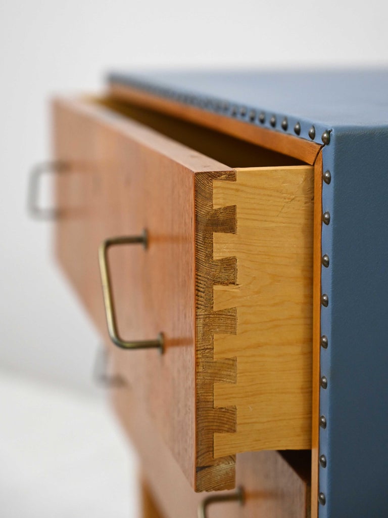 Vintage Chest of Drawers with Light Blue Leatherette For Sale at 1stDibs