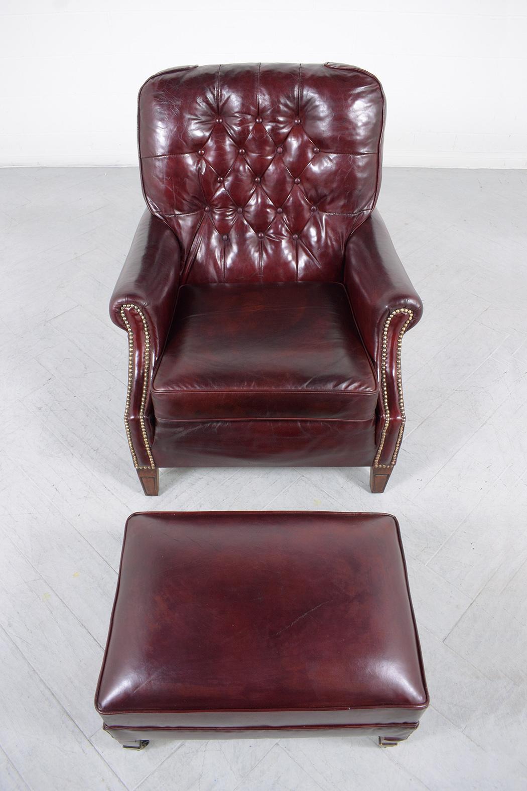 Antique English Chesterfield Lounge Chair: Cordovan Red Leather Tufted ...