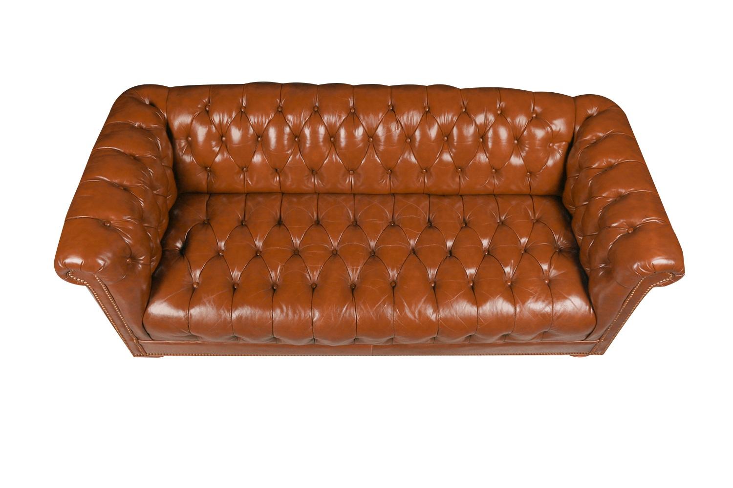 Vintage Chesterfield Style Brown Leather Button Tufted Sofa For Sale at ...