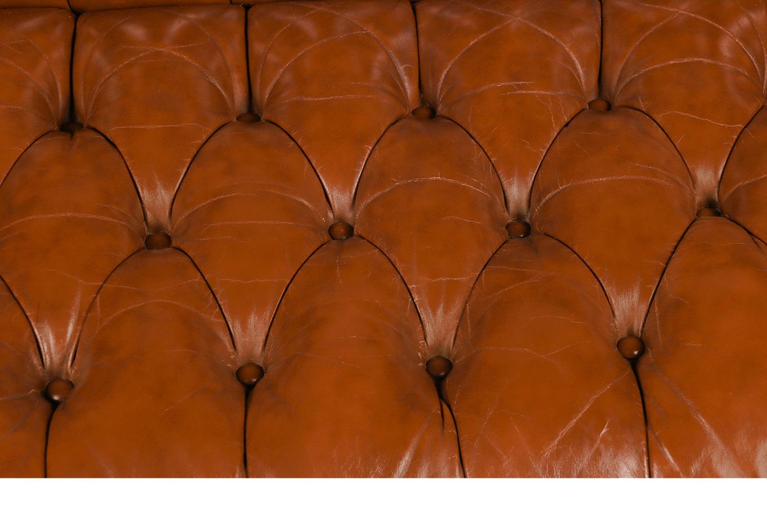 Vintage Chesterfield Style Brown Leather Button Tufted Sofa For Sale at ...