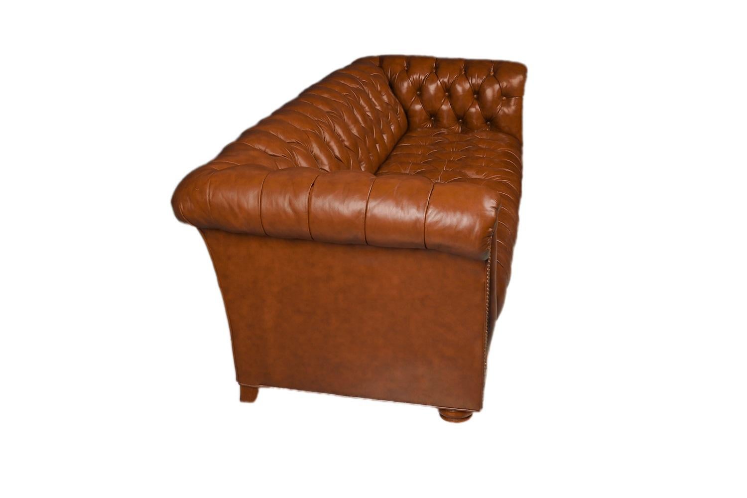 Vintage Chesterfield Style Brown Leather Button Tufted Sofa For Sale at ...