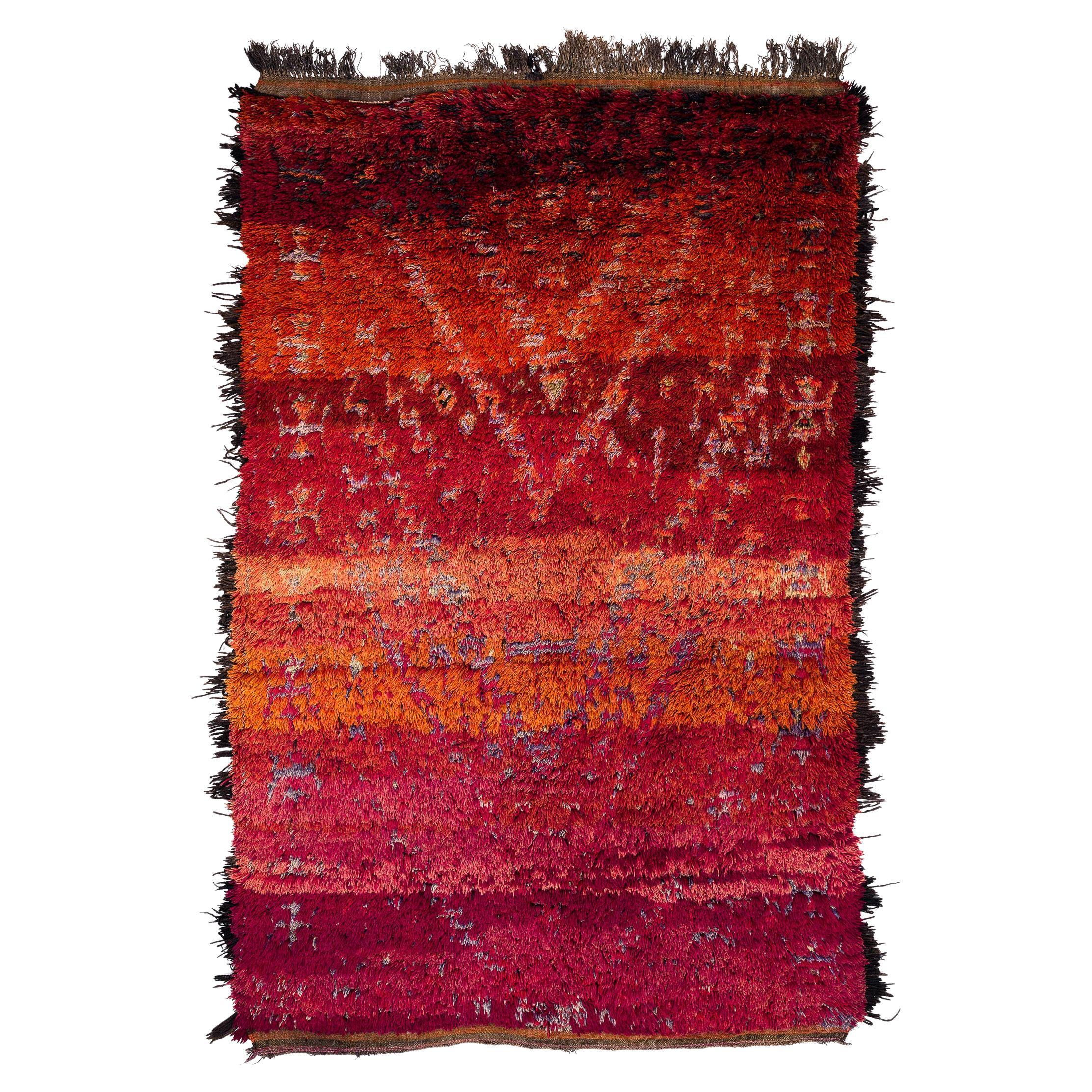 Antique Beni Mguild Moroccan Wool Shag Midcentury Vintage Chevron Area ...