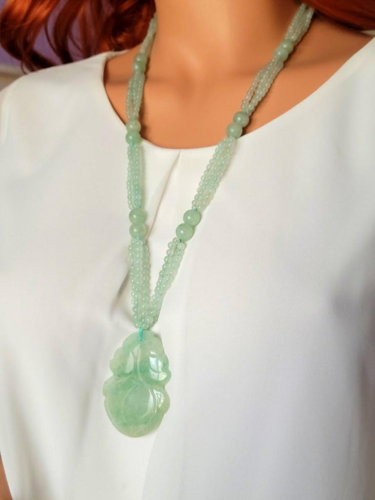 Vintage Chinese Apple Green Jade Necklace at 1stDibs