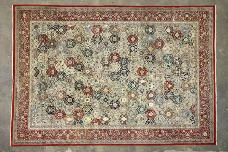 Vintage Chinese Area Rug with Tabriz Garden Design and Carolean Style ...