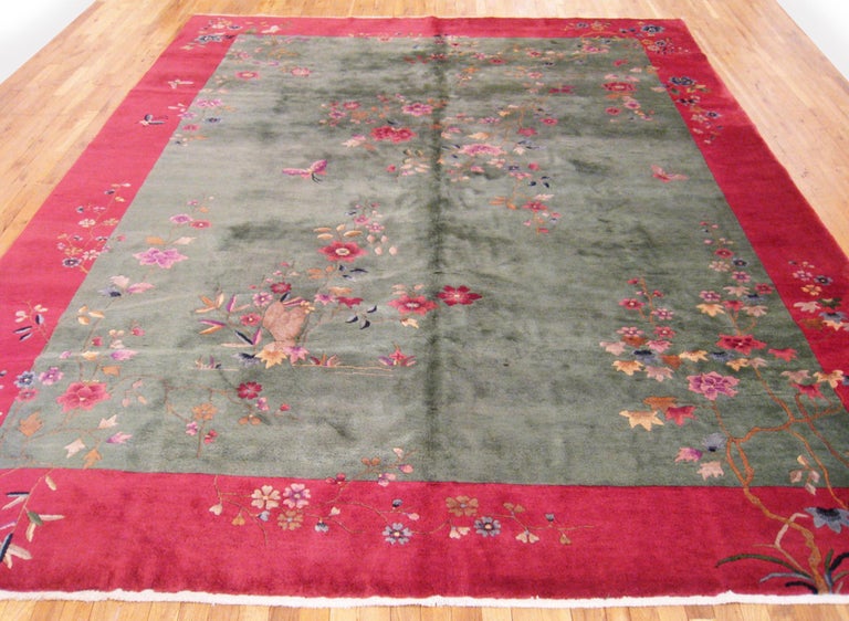 Vintage Chinese Art Deco Oriental Rug, in Room Size, W Open Field and ...