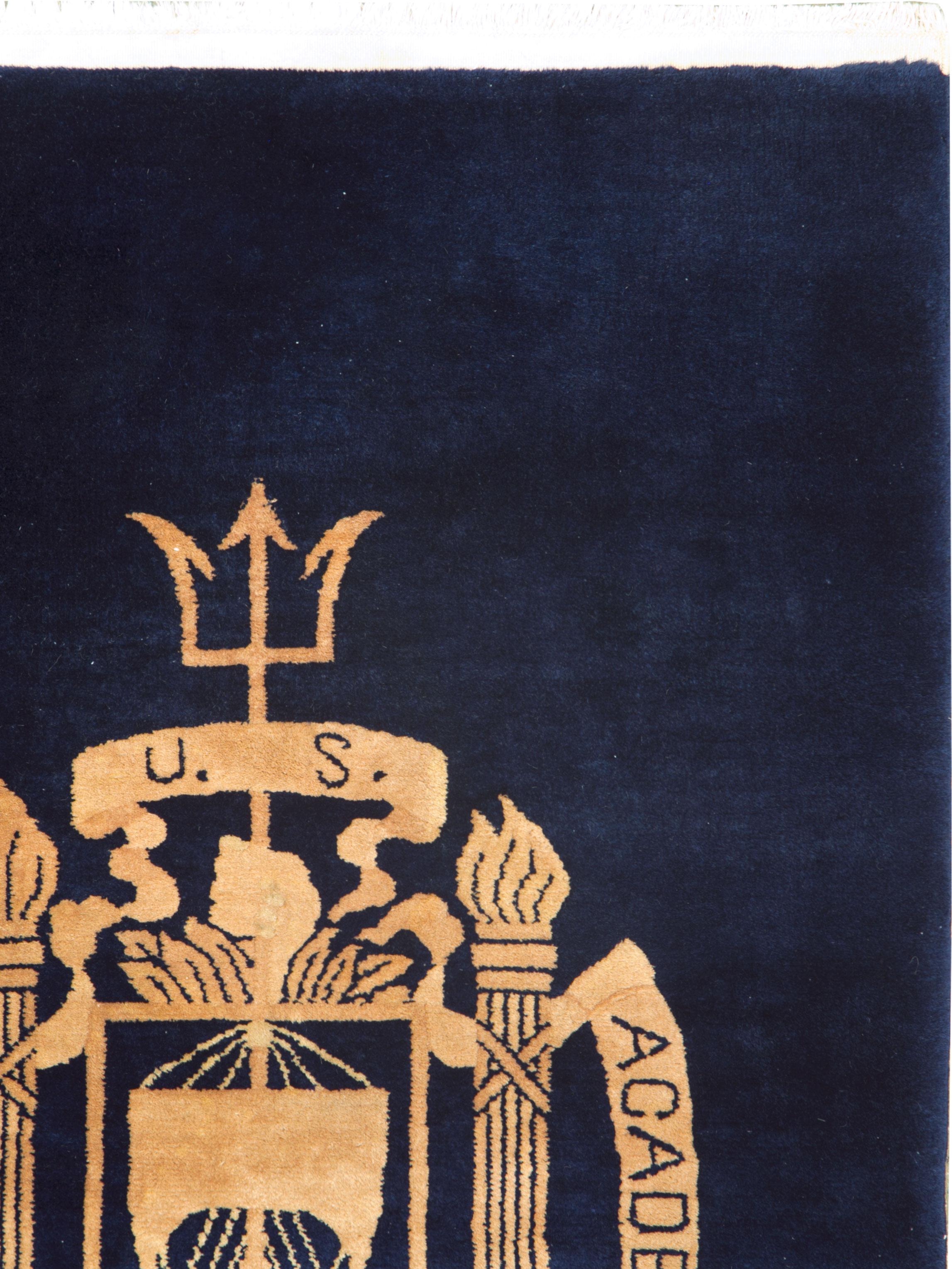 Midcentury Handmade United States Naval Academy Rug in Navy Blue For ...