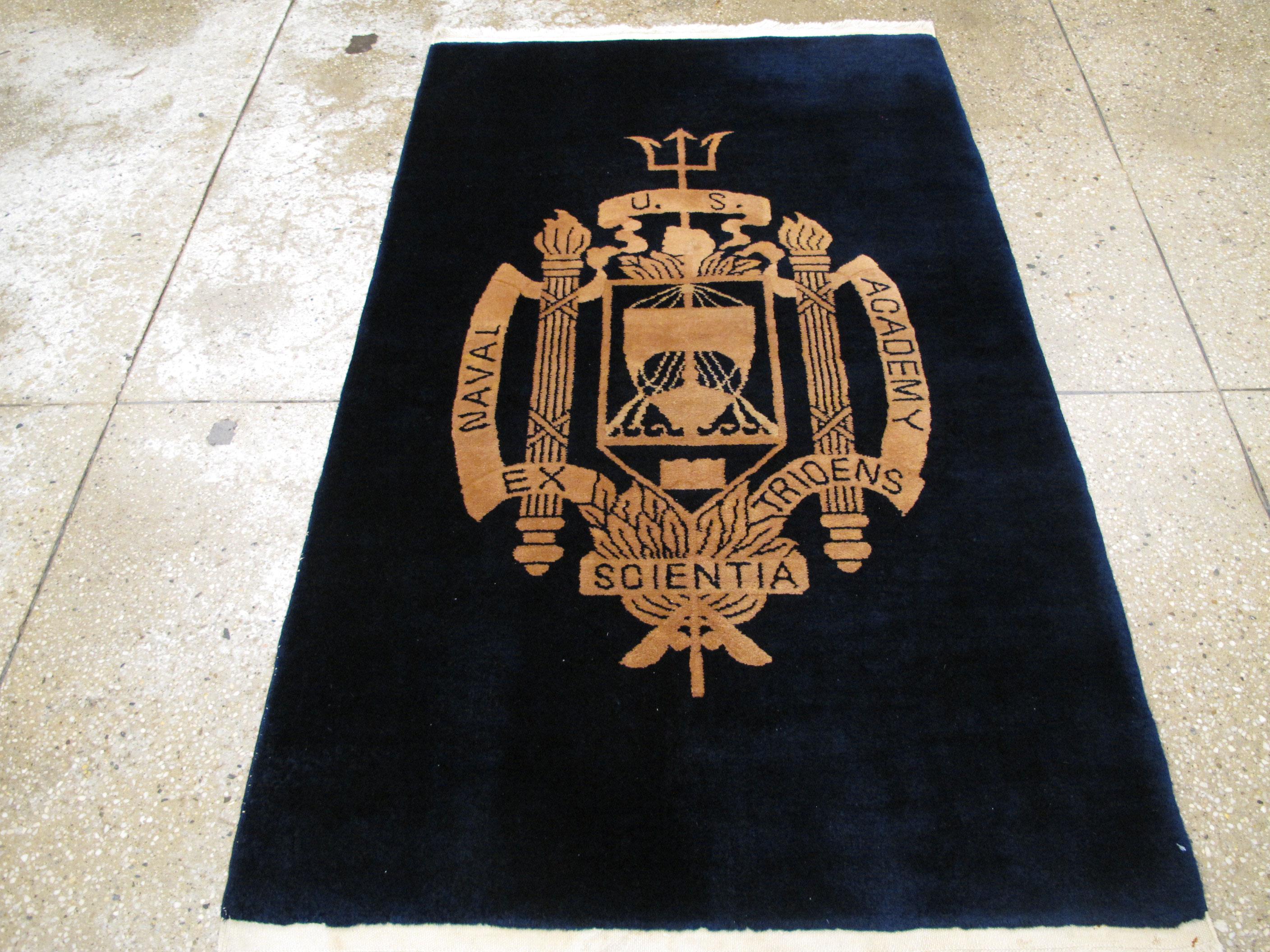 Midcentury Handmade United States Naval Academy Rug in Navy Blue For ...