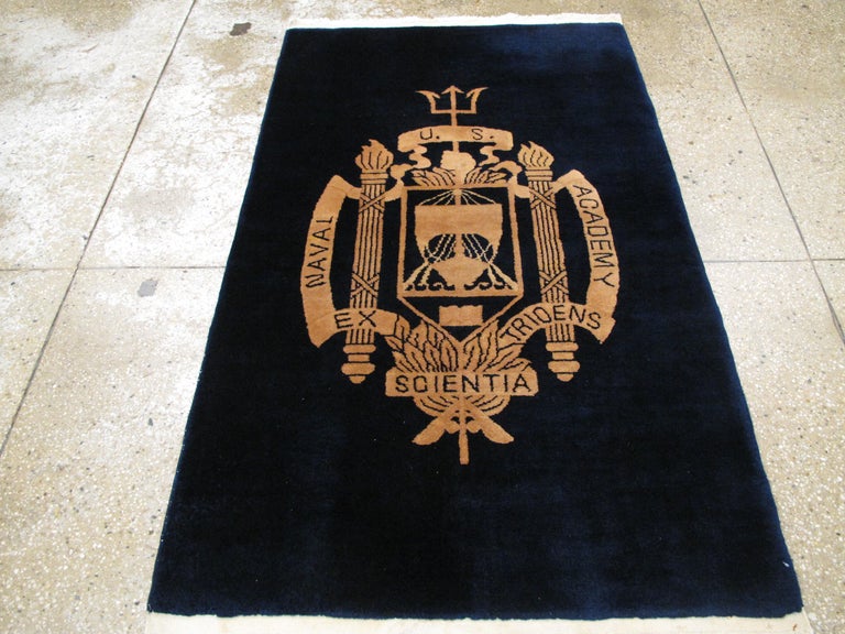 Midcentury Handmade United States Naval Academy Rug in Navy Blue For ...