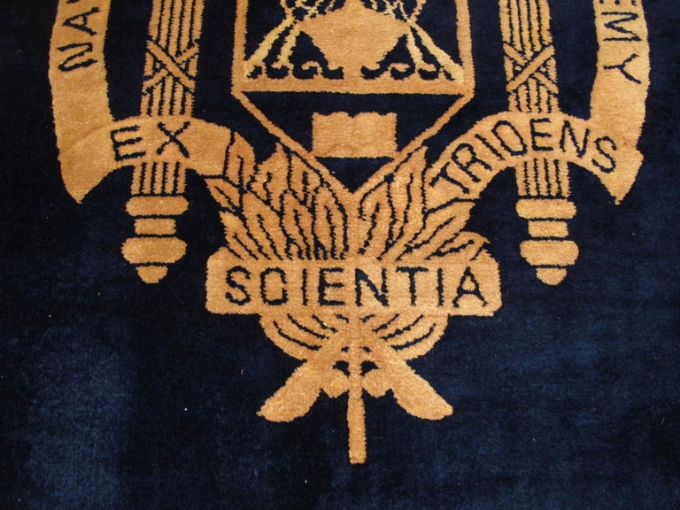 Midcentury Handmade United States Naval Academy Rug in Navy Blue For ...