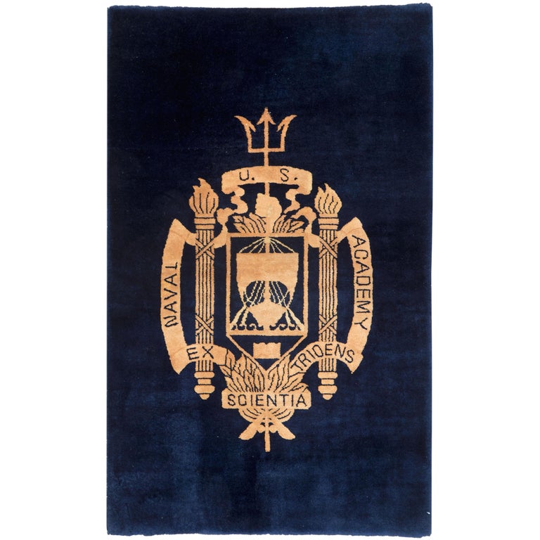 Midcentury Handmade United States Naval Academy Rug in Navy Blue For ...