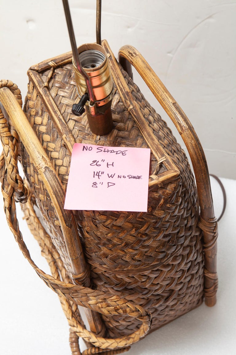 Vintage Chinese Bamboo Backpack Lamp with Burlap Shade at 1stDibs