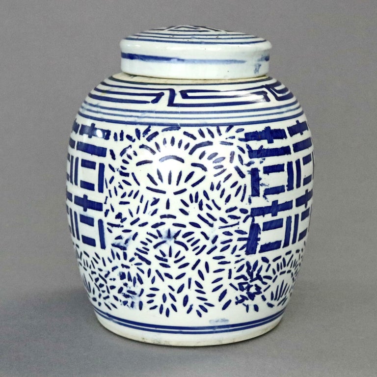 Vintage Chinese Blue and White Hand Decorated Porcelain Ginger Jar ...