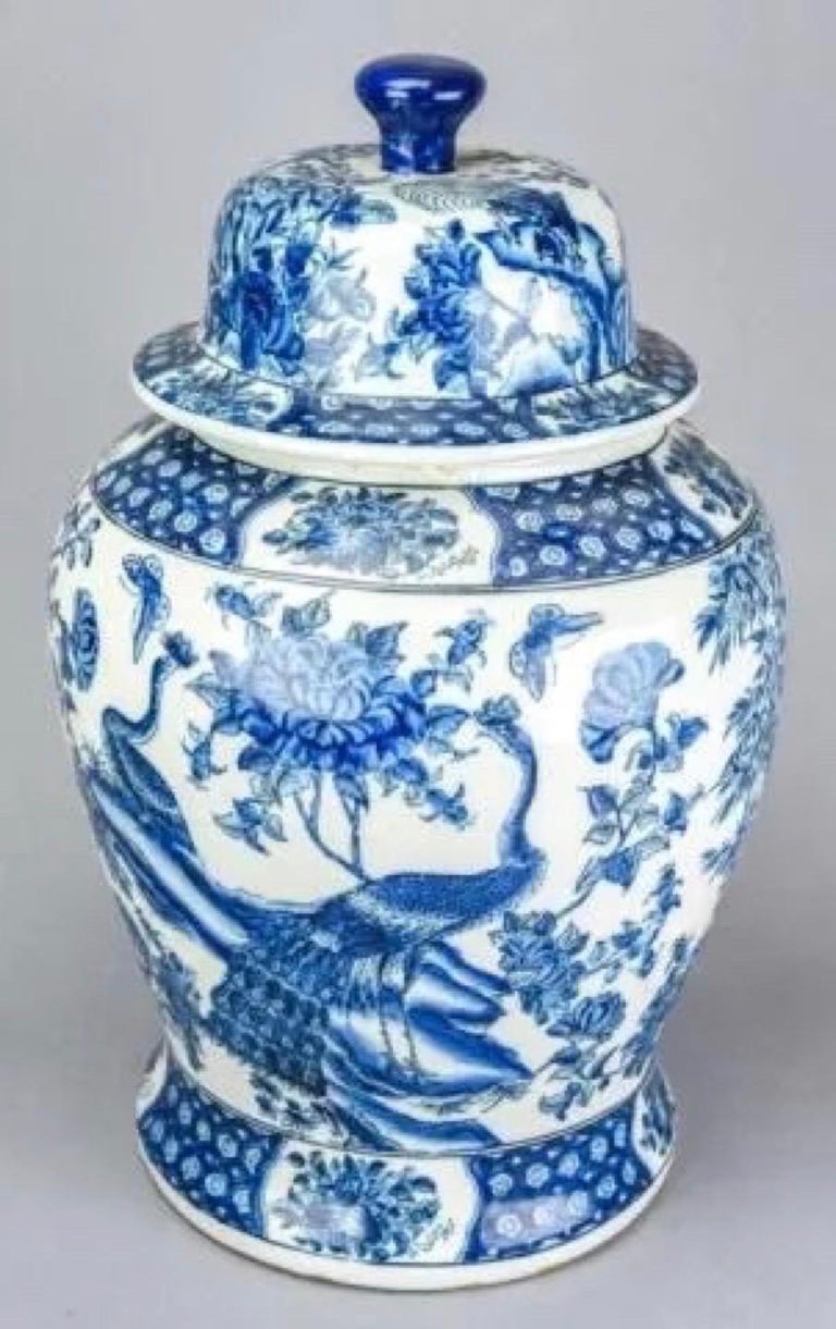 Vintage Chinese Canton Blue and White Porcelain Ginger Jar For Sale at ...