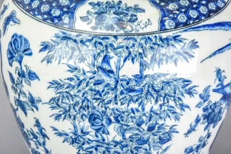Vintage Chinese Canton Blue and White Porcelain Ginger Jar For Sale at ...