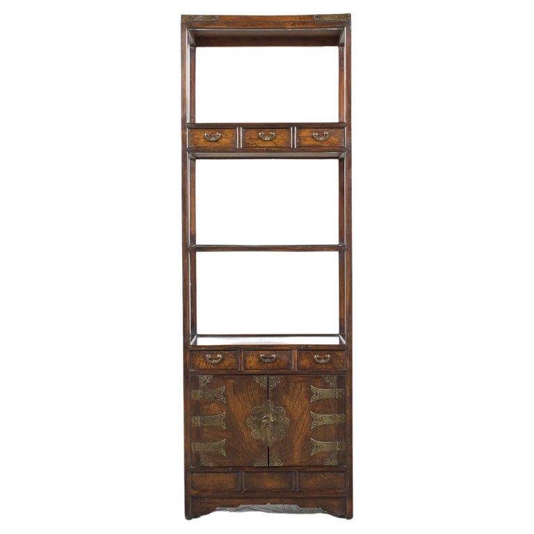 Restored Vintage Chinese Elm Wood Bookcase For Sale at 1stDibs