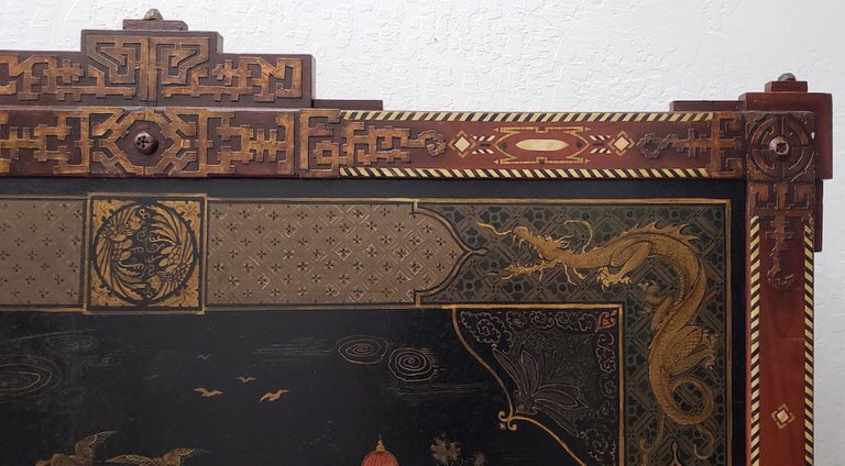 Vintage Chinese Carved and Painted Fire Screen, circa 1940s at 1stDibs