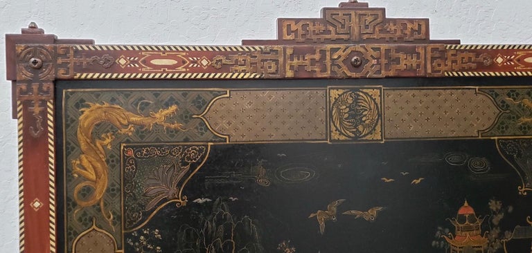 Vintage Chinese Carved and Painted Fire Screen, circa 1940s at 1stDibs