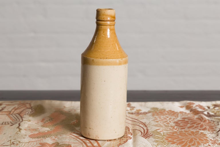 Vintage Chinese Ceramic Flask with Yellow and Cream Glaze, Several ...