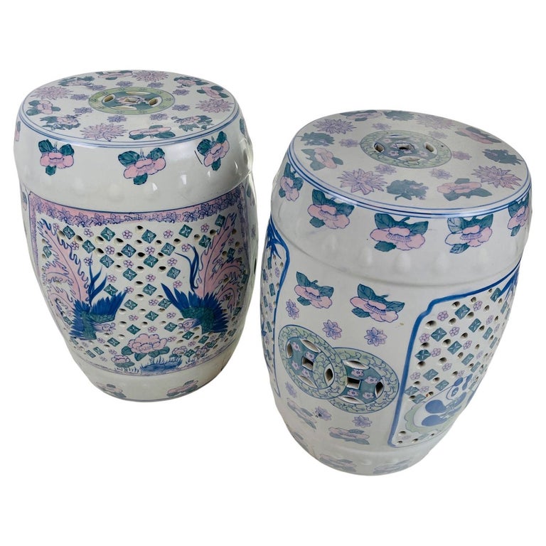 Vintage Chinese Ceramic Garden Stool, Vintage Oriental Porcelain Drum ...