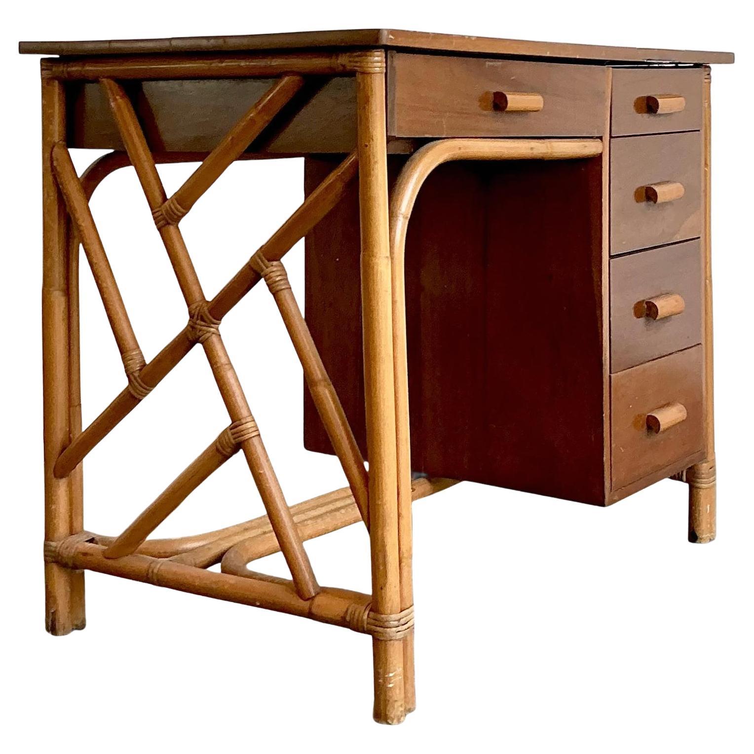Vintage British Colonial Style Faux Burnt Bamboo and Grasscloth Pagoda ...
