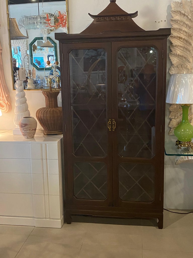 Vintage Chinese Chippendale Greek Key Pagoda China Display Cabinet at ...