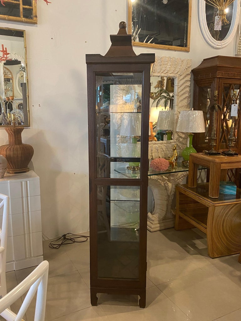 Vintage Chinese Chippendale Greek Key Pagoda China Display Cabinet at ...