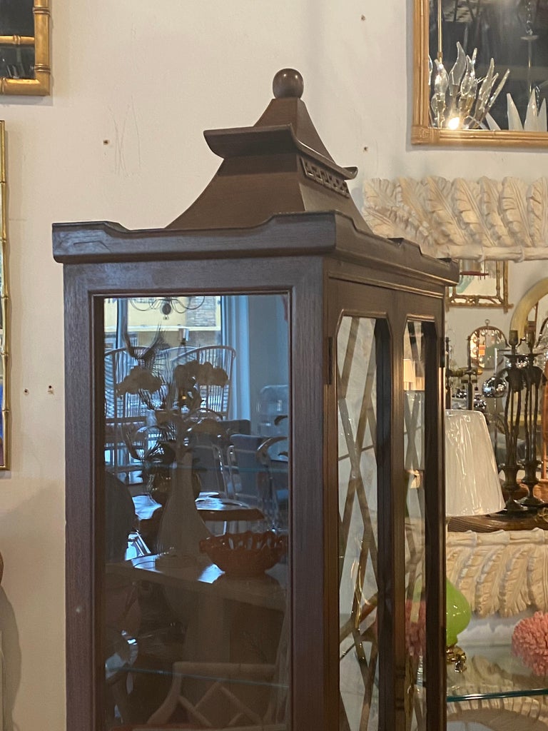 Vintage Chinese Chippendale Greek Key Pagoda China Display Cabinet at ...