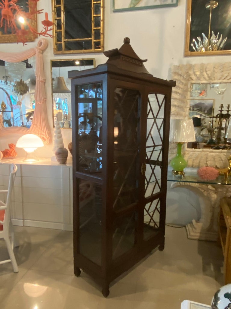 Vintage Chinese Chippendale Greek Key Pagoda China Display Cabinet at ...