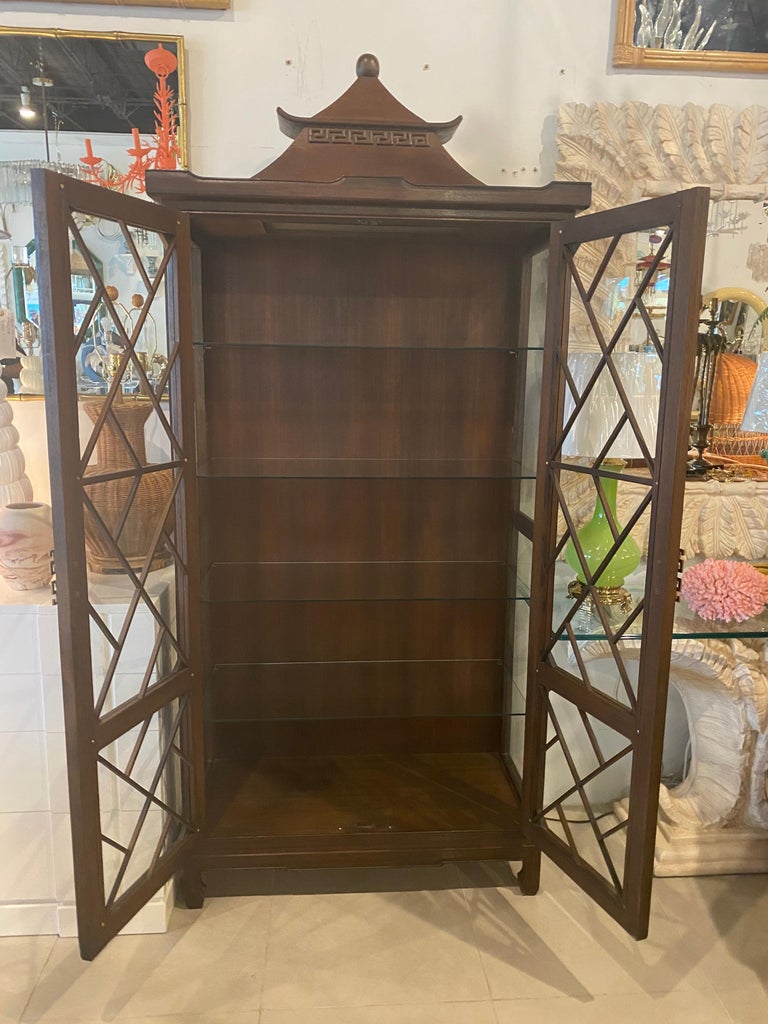 Vintage Chinese Chippendale Greek Key Pagoda China Display Cabinet at ...