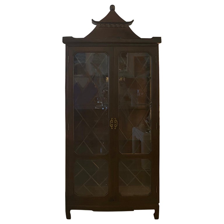 Vintage Chinese Chippendale Greek Key Pagoda China Display Cabinet at ...