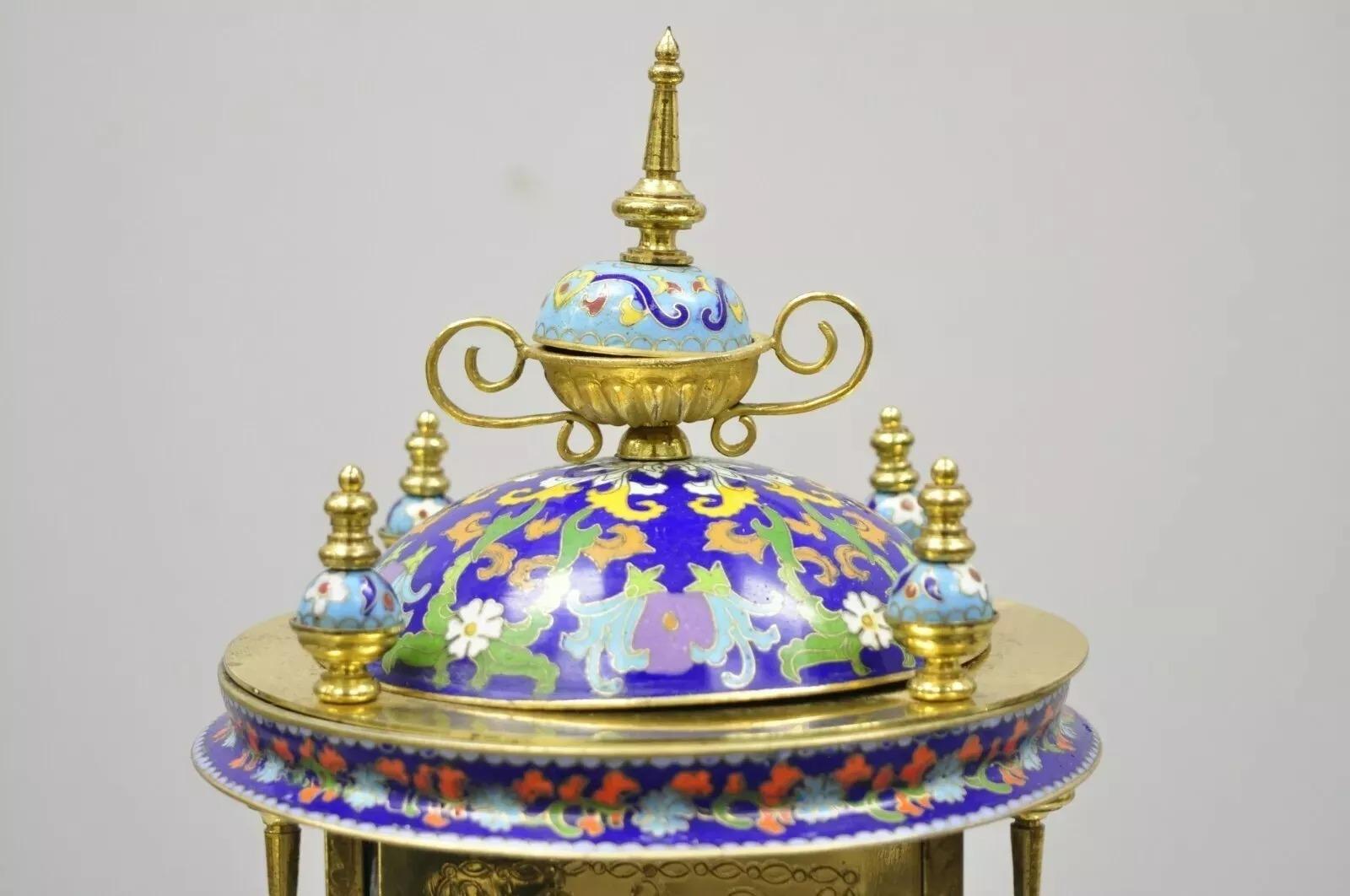 Vintage Chinese Cloisonne Brass Figural Porcelain Enamel Mantel Clock ...