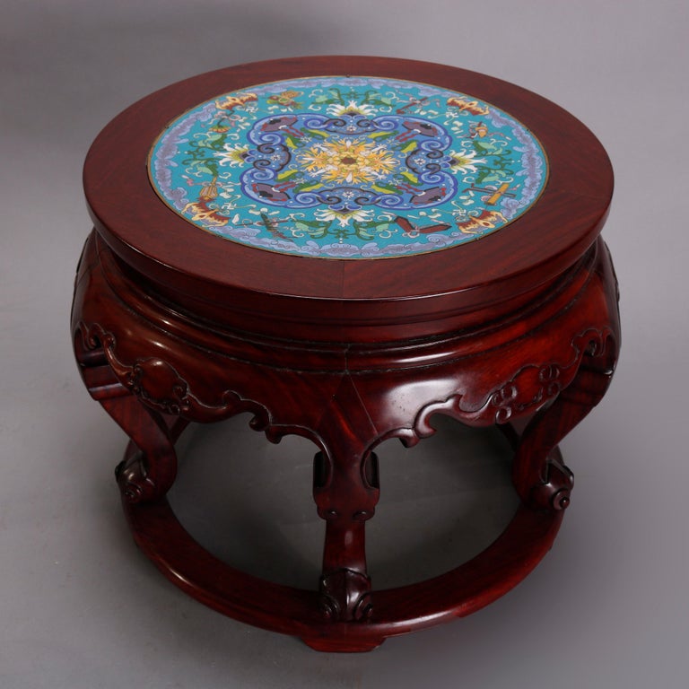 Vintage Chinese Cloisonne and Carved Mahogany Low Table, 20th Century ...