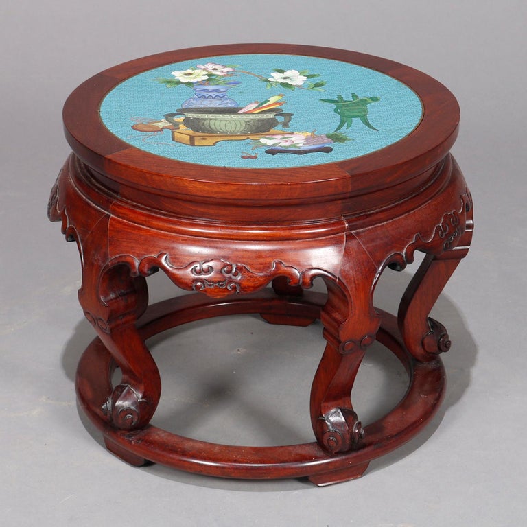 Vintage Chinese Cloisonné and Carved Mahogany Low Table, 20th Century ...