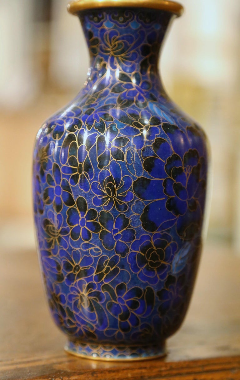 Vintage Chinese Cloisonne Champleve Enamel Vase with Floral Motifs For ...