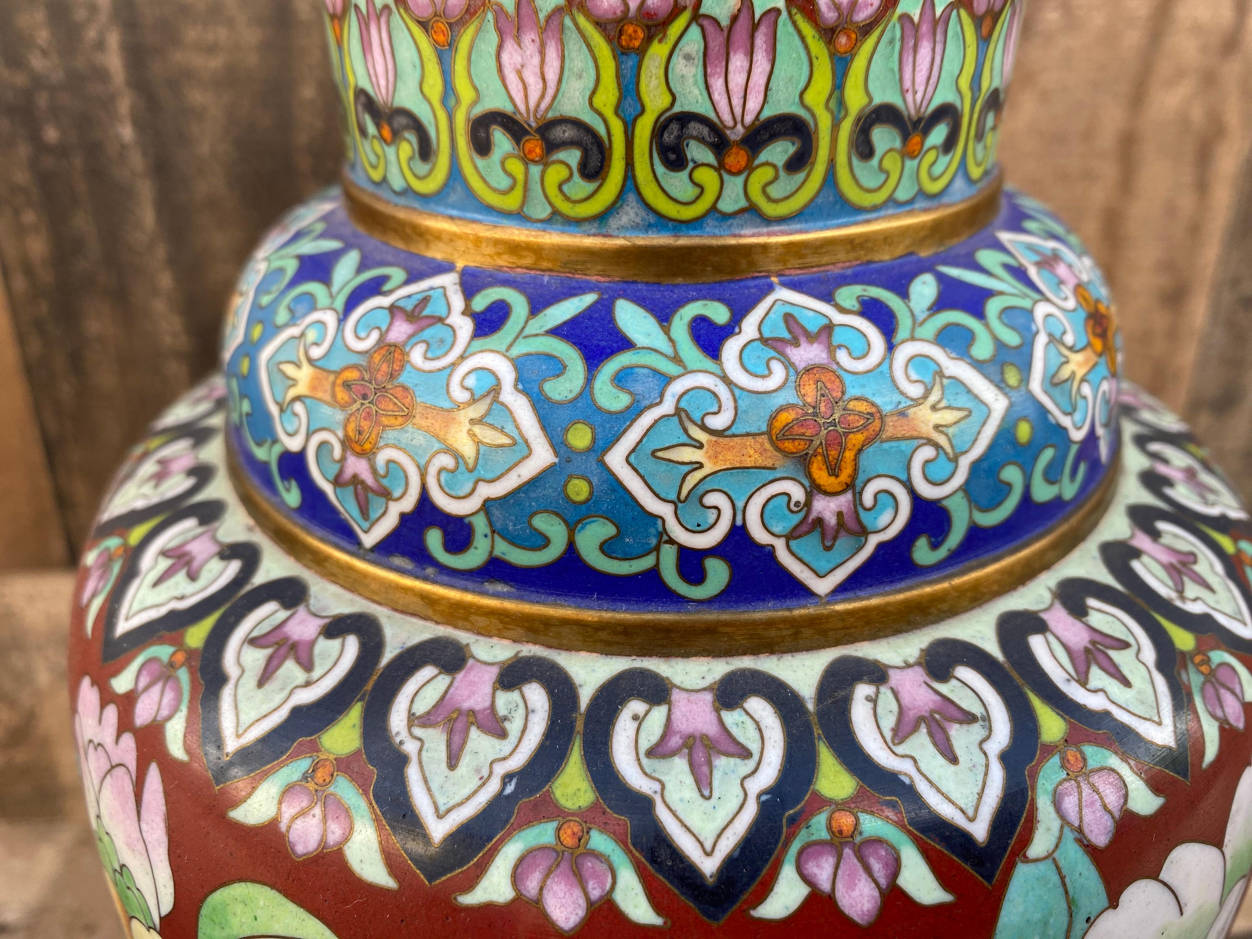 Vintage Chinese Cloisonné Floral Design Vase For Sale at 1stDibs