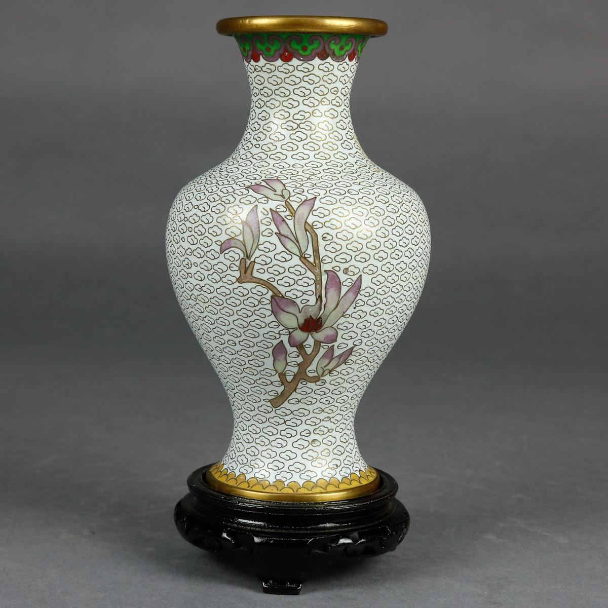 Vintage Chinese Cloisonne Floral Garden Enameled Brass Vase, Original ...