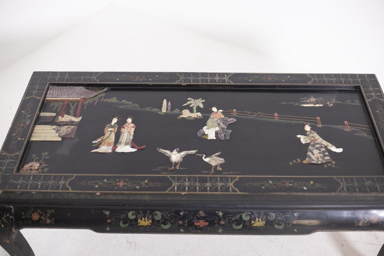 Vintage Chinese Coffee Table Inlaid Wood and Stones at 1stDibs