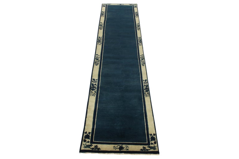 Vintage Chinese Deco Style Runner in Blue OffWhite Floral Pattern by ...