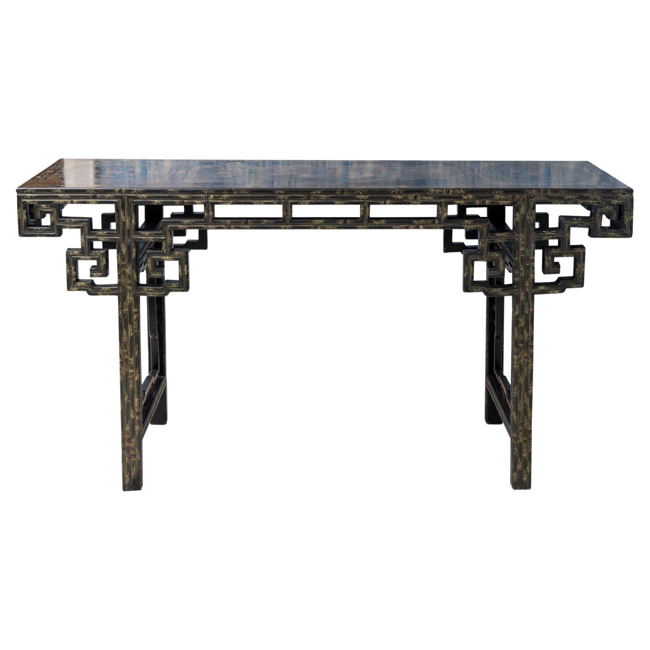 Antique Chinese Altar Console Table with Overhang Top and Open Fretwork ...