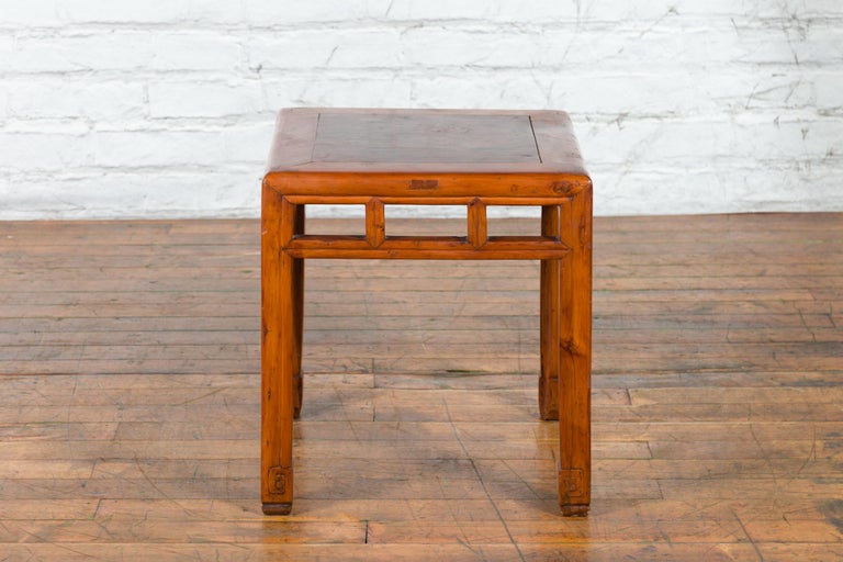Vintage Chinese Elm Side Table with Burl Wood Top and Scrolling Carved Feet For Sale at 1stDibs