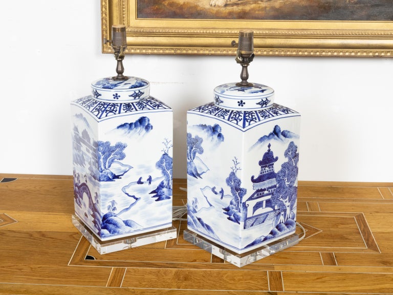 Chinese Export Blue and White Porcelain Jars Made into Wired Table ...