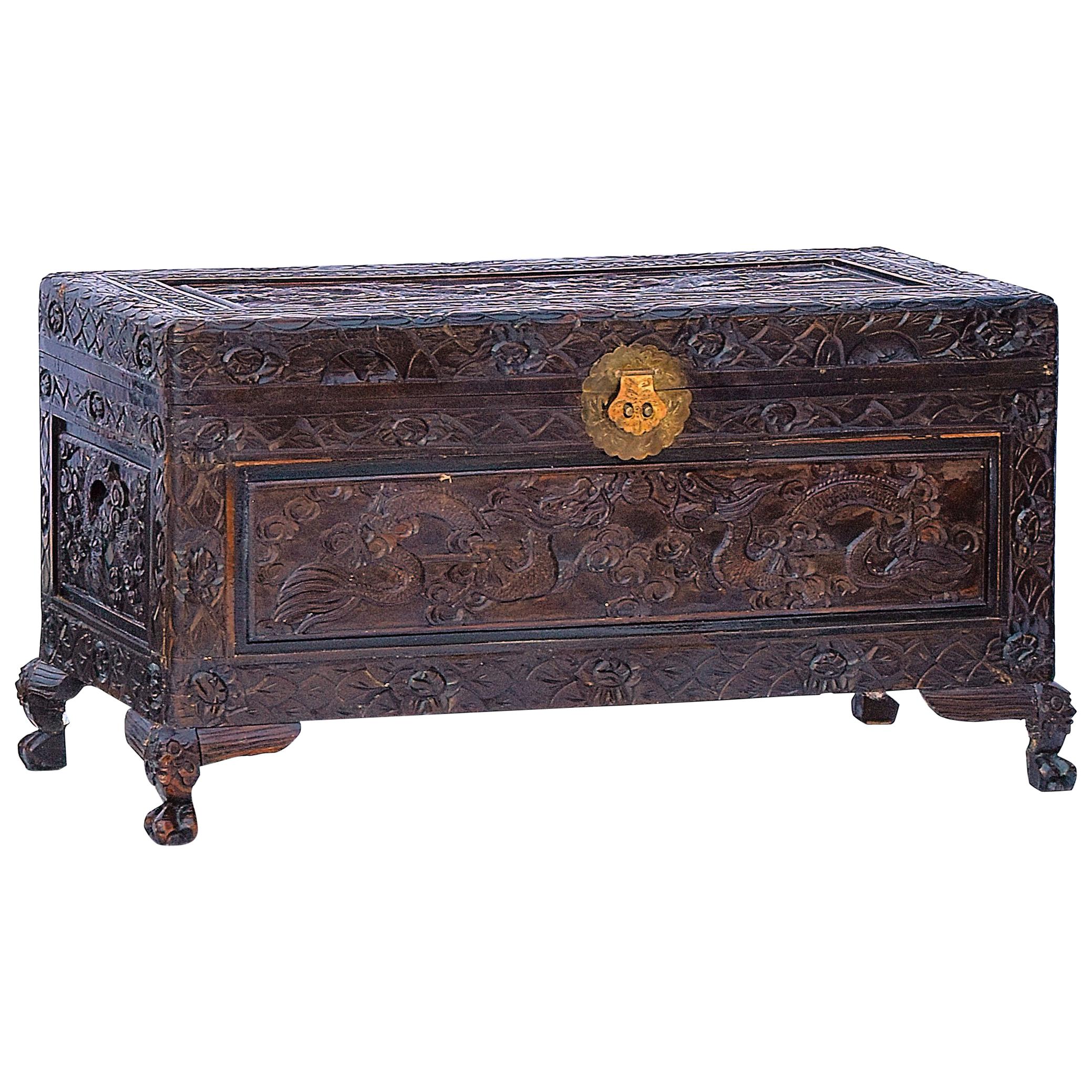 Vintage Chinese Export Claw and Ball Chest Trunk Box with Dragon Rural ...