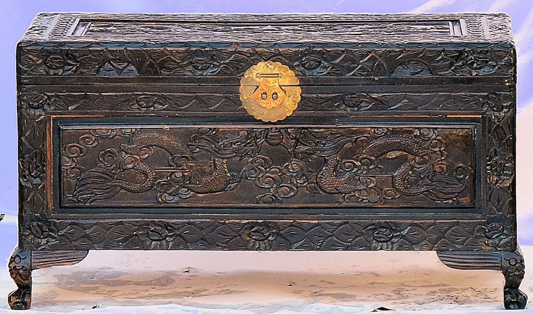 Vintage Chinese Export Claw and Ball Chest Trunk Box with Dragon Rural ...