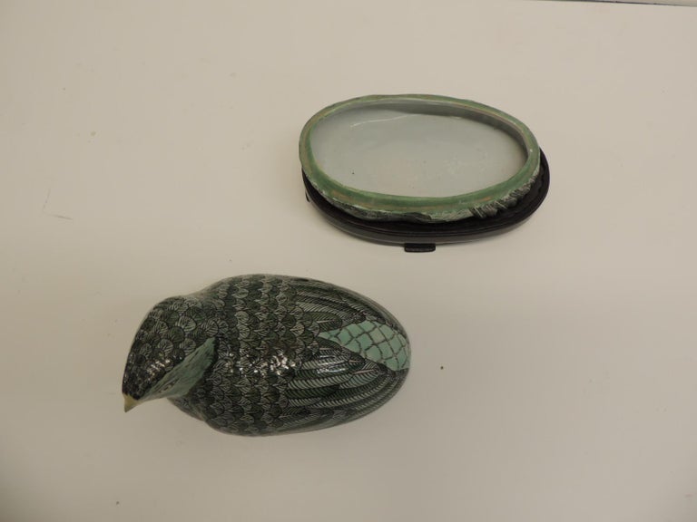 Vintage Chinese Export Hand-Painted Black and Green Ceramic Quail at ...