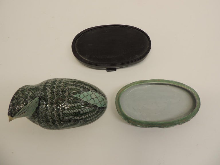 Vintage Chinese Export Hand-Painted Black and Green Ceramic Quail at ...