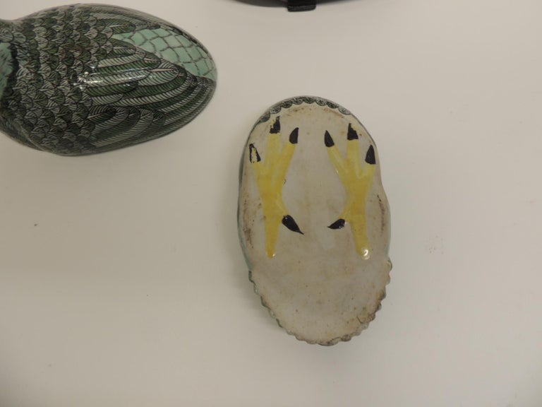 Vintage Chinese Export Hand-Painted Black and Green Ceramic Quail at ...
